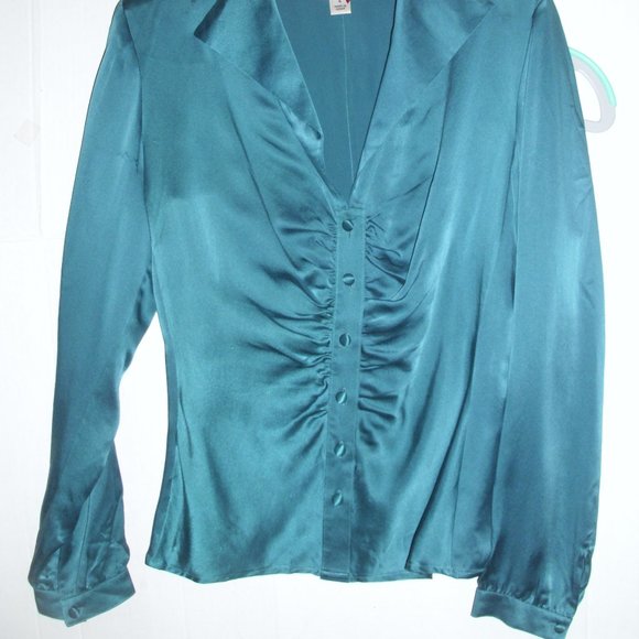 Talbots | Tops | Talbots Acqua Silk Satin Gathered Blue Green Draped ...